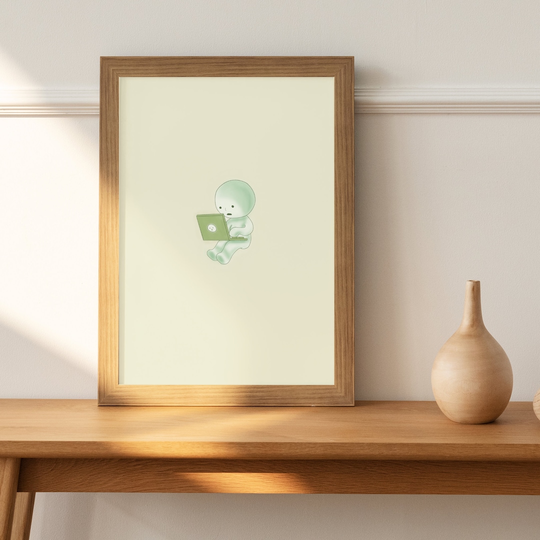 Green Smiski Researching | Smiski Poster | Smiski Wall Print | Smiski ...