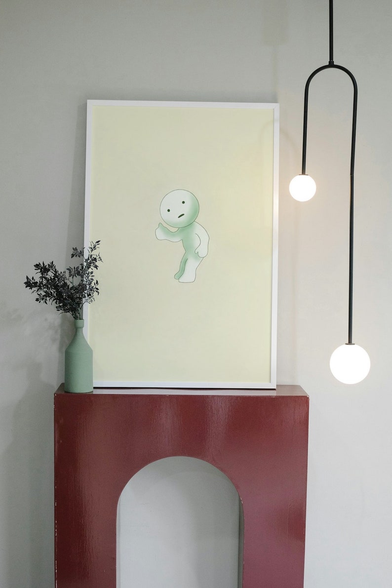 Green Smiski Approving Art Print: Whimsical Wall Decor (digital ...