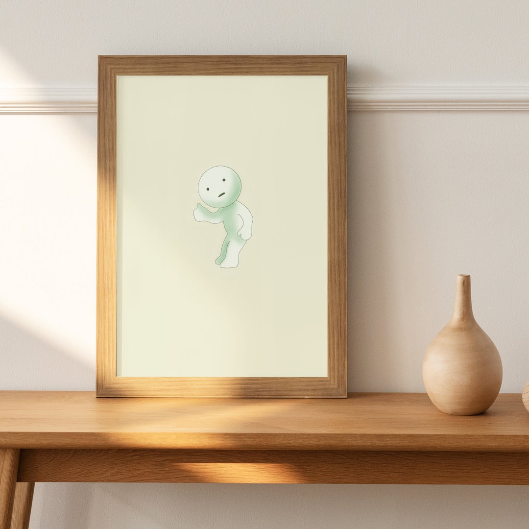 Green Smiski Approving Art Print: Whimsical Wall Decor (digital ...