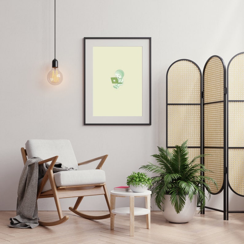 Green Smiski Researching | Smiski Poster | Smiski Wall Print | Smiski ...