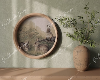 Dark Wood Ornate Round Open Picture Frame - Vintage 14 Inch Circular ...