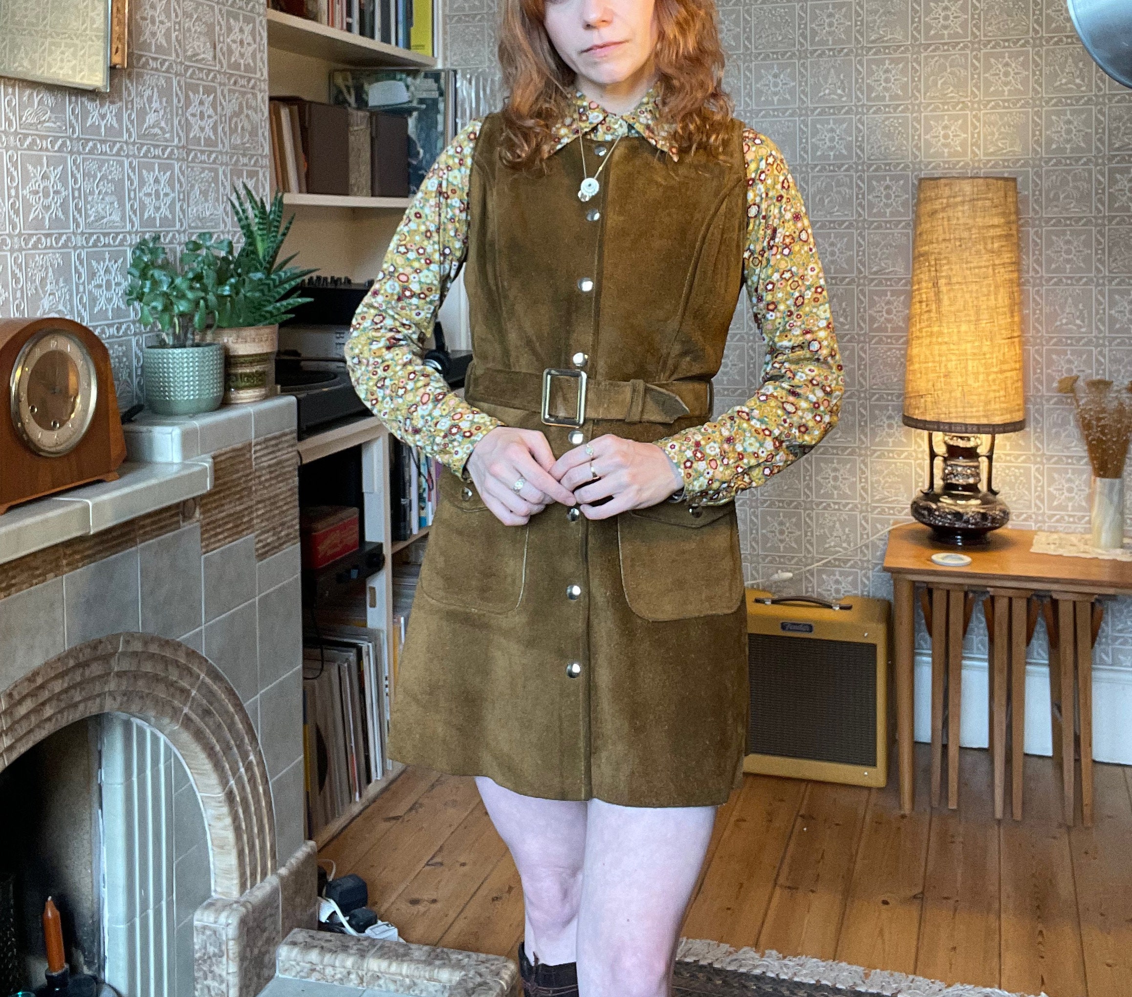 Vintage 60s Suede Mini Dress Pinafore - Etsy