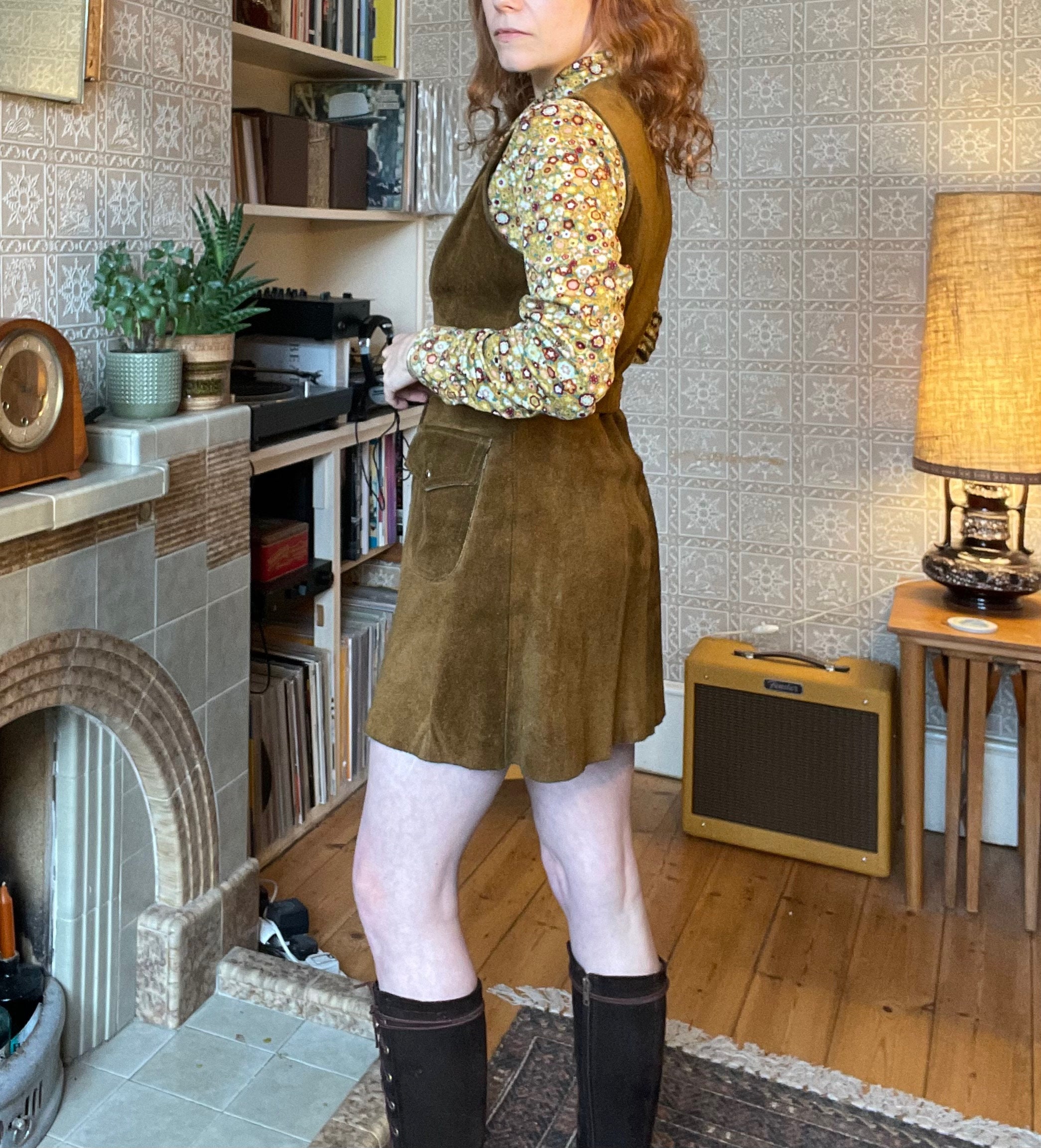 Vintage 60s Suede Mini Dress Pinafore - Etsy