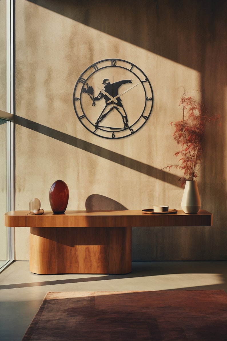 Banksy Wall Clock, Modern Metal Wall Clock, Silent and Unique Wall ...