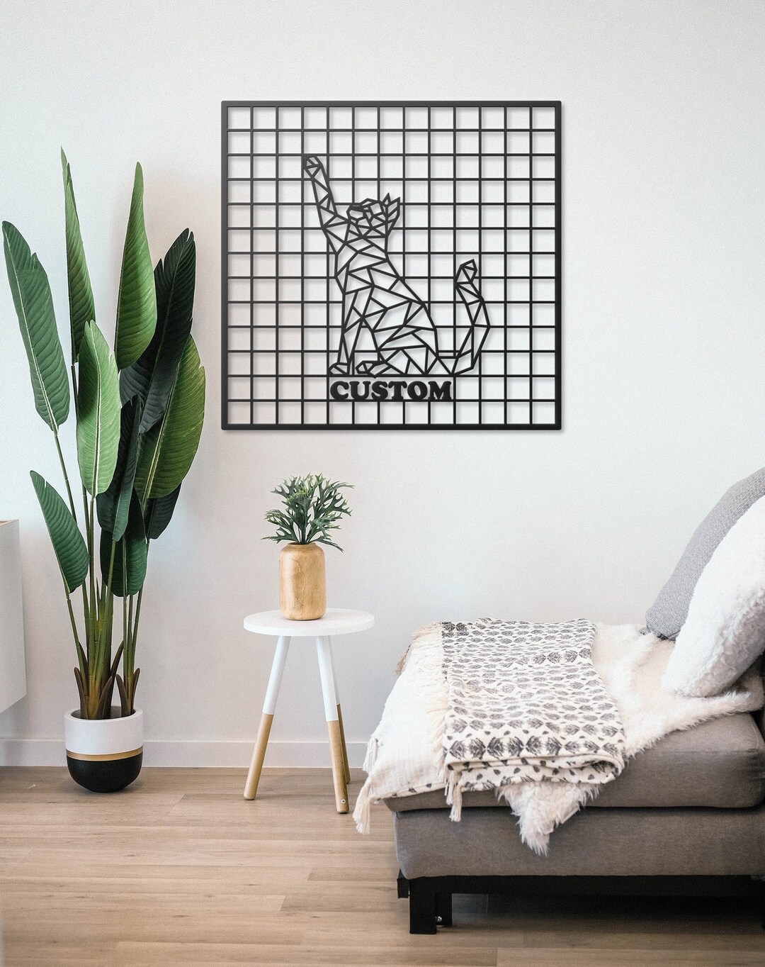 Customizable Cat Line Art Metal Wall Grid Board, Note Board Wall Grid ...