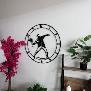 Wall Clock Banksy, Metal Wall Clock, Modern Wall Clock, Silent Wall ...