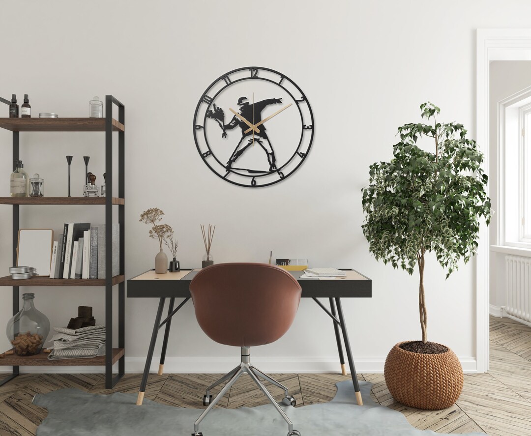Banksy Wall Clock, Modern Metal Wall Clock, Silent and Unique Wall ...