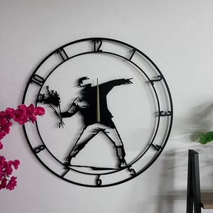 Wall Clock Banksy, Metal Wall Clock, Modern Wall Clock, Silent Wall ...