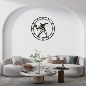 Wall Clock Banksy, Metal Wall Clock, Modern Wall Clock, Silent Wall ...