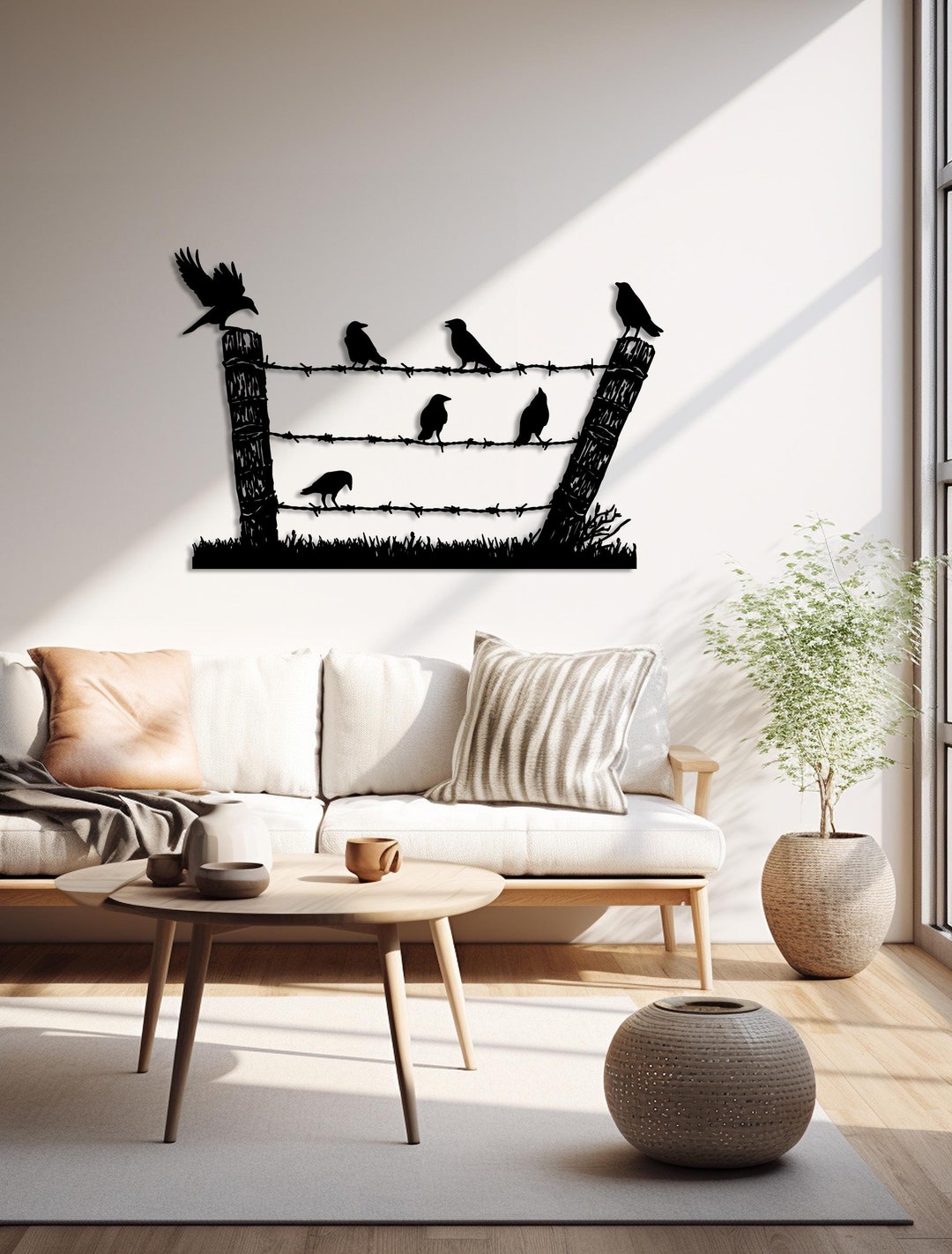 Metal Crow Wall Art, Birds Sign Art, Raven on Wire Wall Decor, Bird ...
