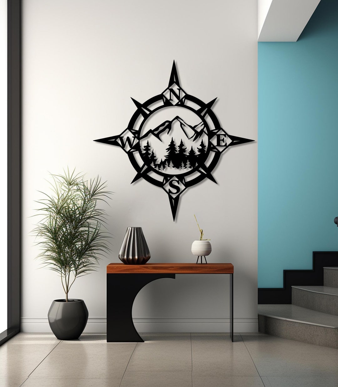 Forest Compass Metal Wall Art, Nautical Farmhouse Decor - Etsy