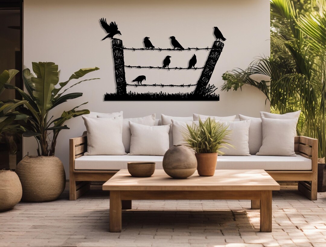 Metal Crow Wall Art, Birds Sign Art, Raven on Wire Wall Decor, Bird ...