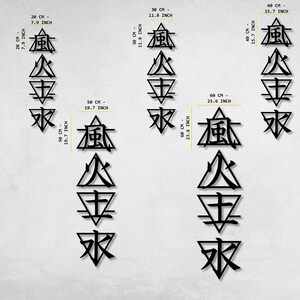 Japanese Elements Wall Art Set of 4, Japan Kanji 4 Elements Symbol Metal Sign, Four Elements ...