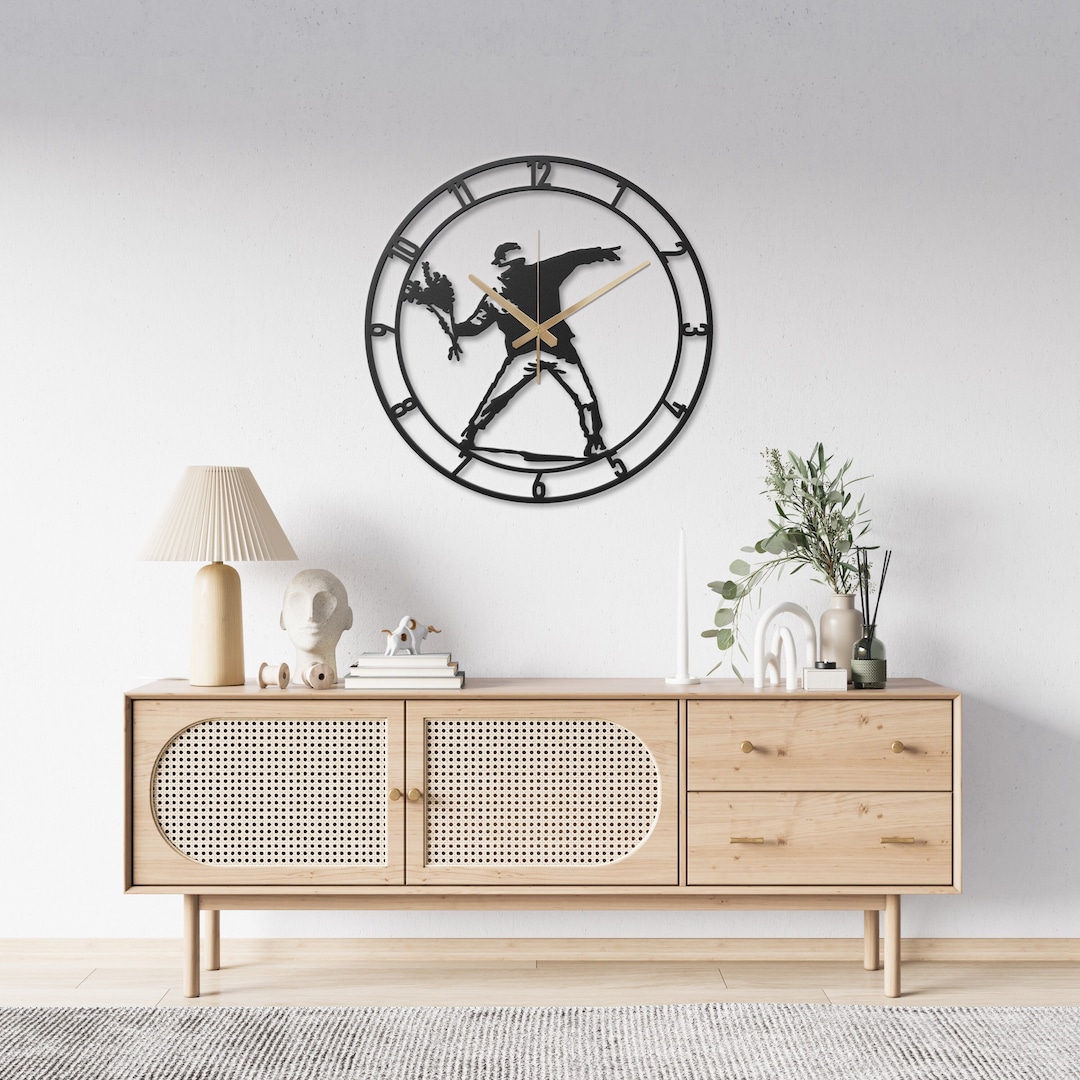 Banksy Wall Clock, Modern Metal Wall Clock, Silent and Unique Wall ...