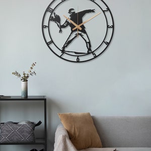 Wall Clock Banksy, Metal Wall Clock, Modern Wall Clock, Silent Wall ...
