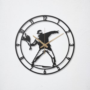Wall Clock Banksy, Metal Wall Clock, Modern Wall Clock, Silent Wall ...