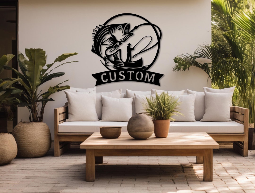 Custom Fish Metal Name Wall Art, Personalized Fishing Sign, Outdoor ...