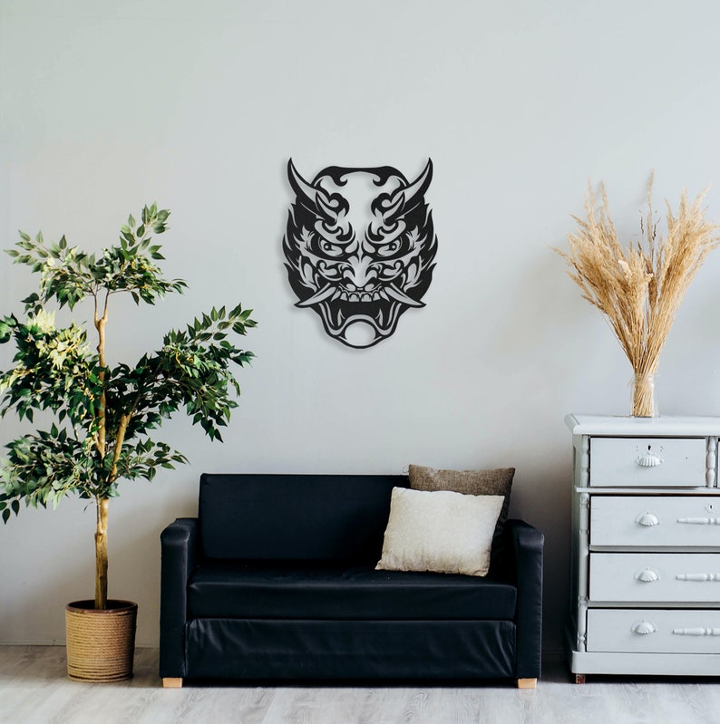 Japanese Hannya Mask Metal Wall Art Asian Oni Demon Metal - Etsy