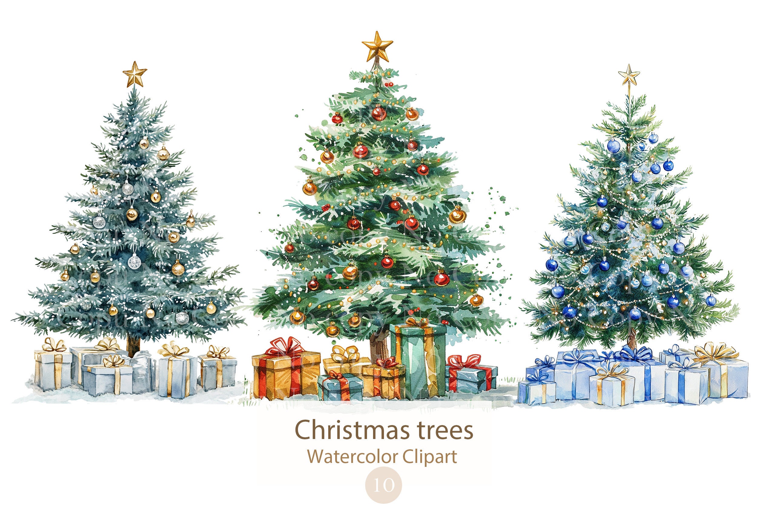 Watercolor Christmas Tree Clipart – Winter PNG Graphics (commercial Use ...