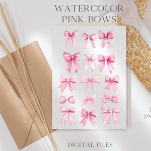 Pink Coquette Bows, Watercolor Pink Bows Clipart, PNG, Nursery Art ...