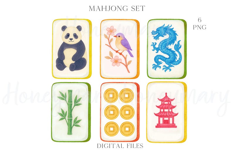 Mahjong Set Tiles Digital Clipart PNG Clipart Doodles - Etsy