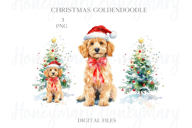 Watercolor Christmas Goldendoodle Clipart, Santa Hat PNG (digital ...