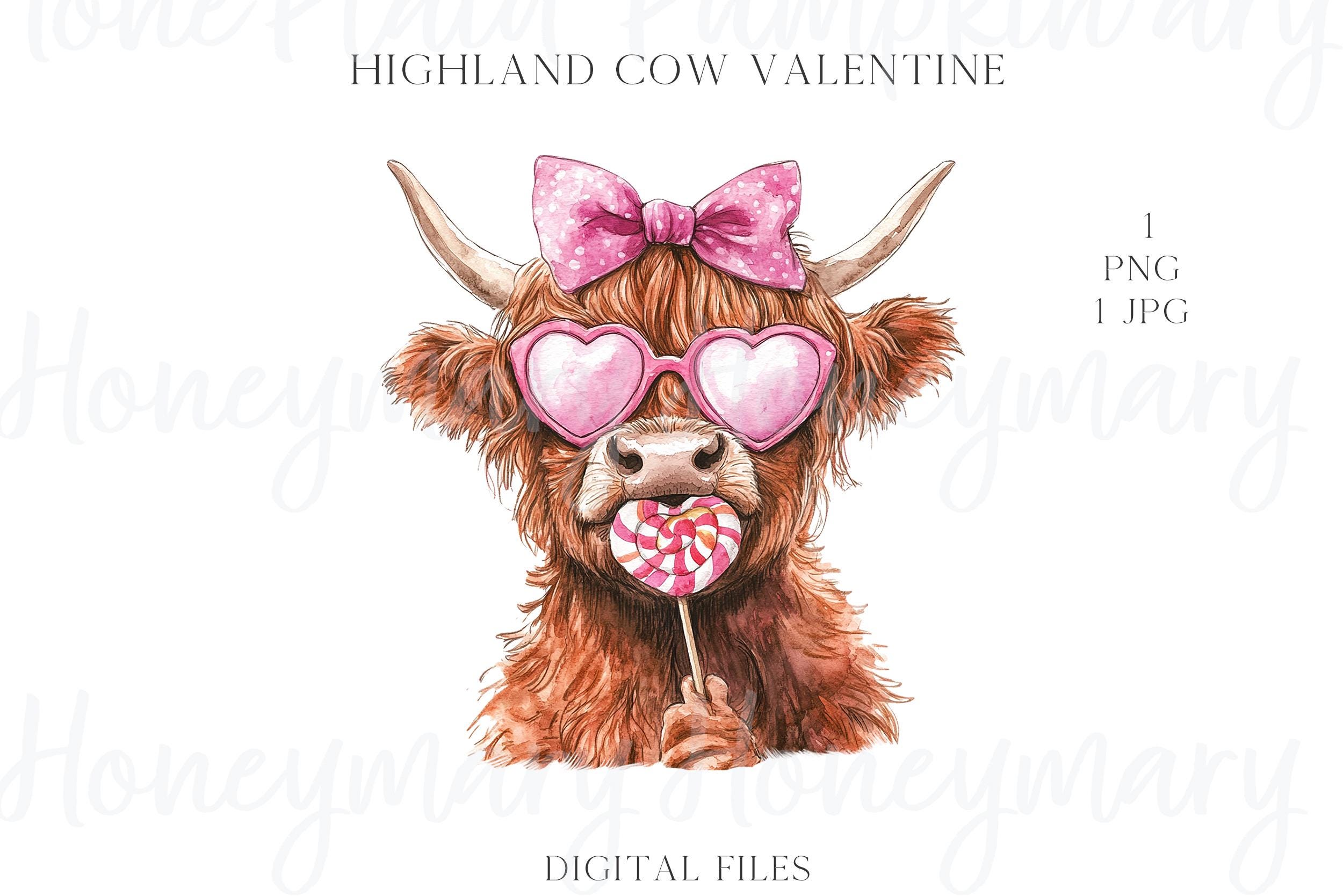 Highland Cow Png, Valentine Coquette Png, Valentine's Day, Retro ...