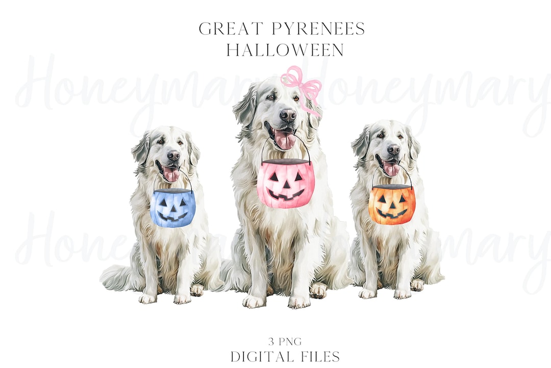 Watercolor Halloween Great Pyrenees Dog Clipart, Pumpkin Candy (PNG ...