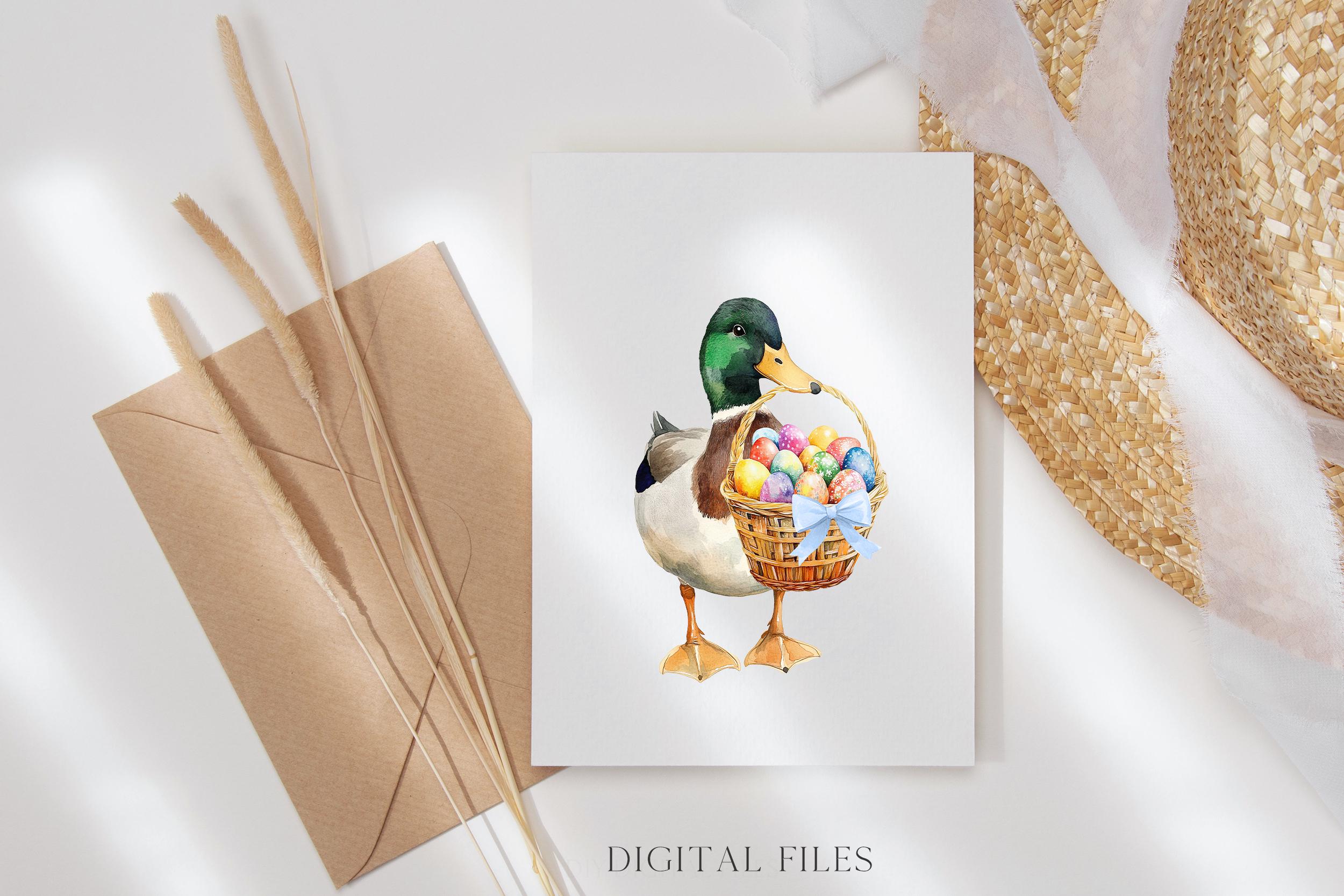 Watercolor Easter Mallard Bunny Ears, Easter Eggs PNG Clipart Coquette ...