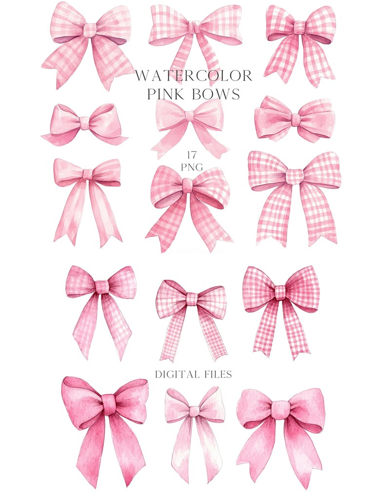 Pink Coquette Bows, Watercolor Pink Bows Clipart, PNG, Nursery Art ...