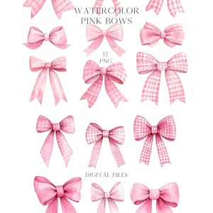 Pink Coquette Bows, Watercolor Pink Bows Clipart, PNG, Nursery Art ...