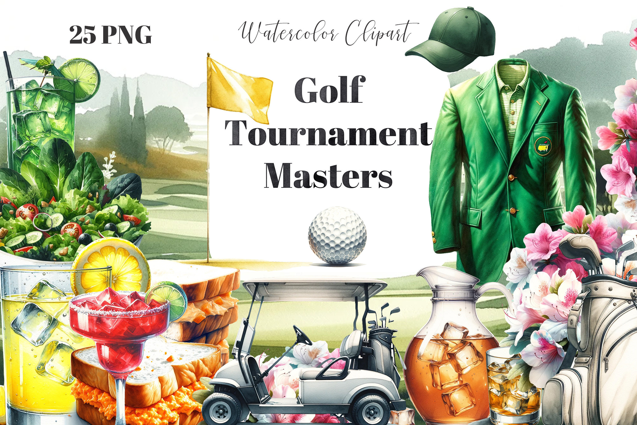 Golf Tournament Masters PNG Art Clipart Golfing Master Golf Cart Green Jacket Club - Etsy