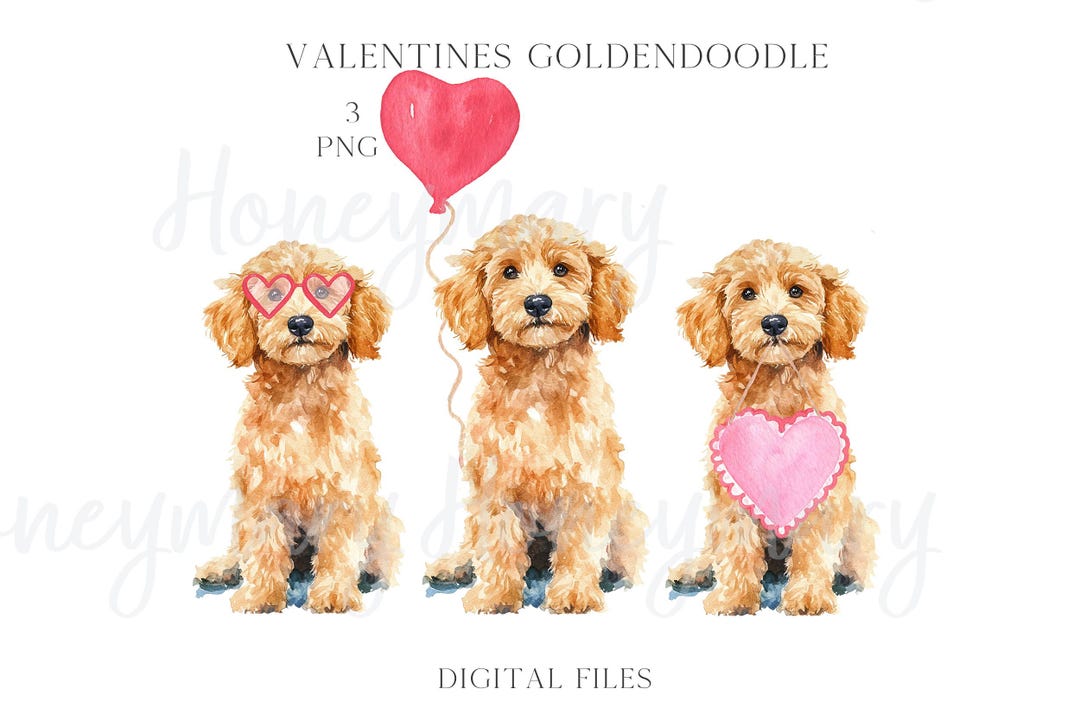 Watercolor Valentines Golden Goldendoodle Labradoodle Doodle Dog Santa ...