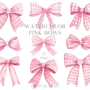 Watercolor Pink Bows Clipart, Nursery Art (PNG) - Etsy