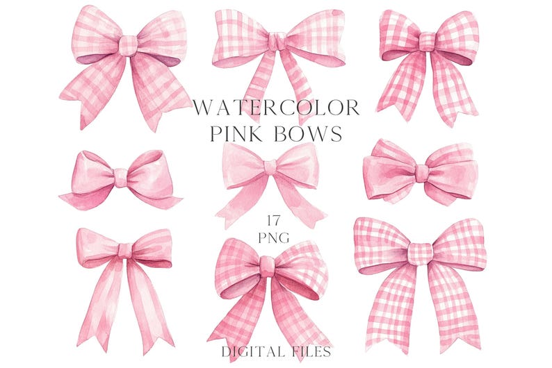 Pink Coquette Bows, Watercolor Pink Bows Clipart, PNG, Nursery Art ...