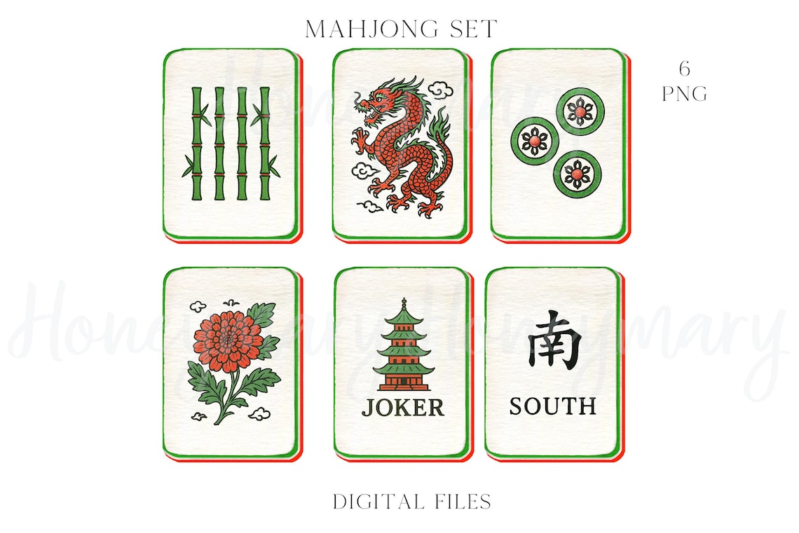 Mahjong Set Tiles Digital Clipart PNG Clipart Doodles - Etsy