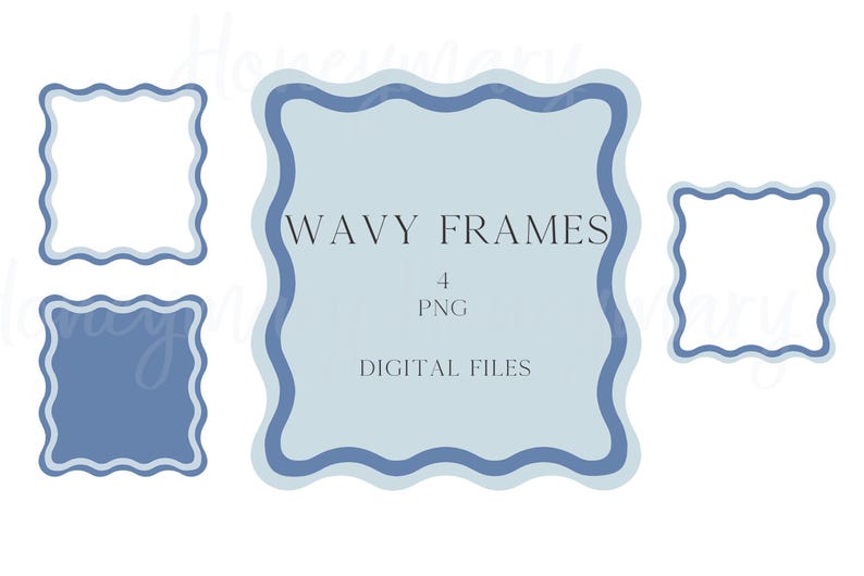Preppy Wavy Square Frames, Wavy Scalloped Blue PNG , Monogram Frame - Etsy