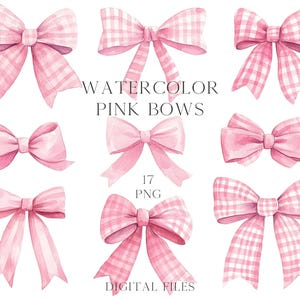 Pink Coquette Bows, Watercolor Pink Bows Clipart, PNG, Nursery Art ...