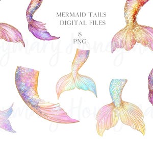 Watercolor Mermaid Tails Clipart – 8 PNG Glitter Mermaid Tails With ...