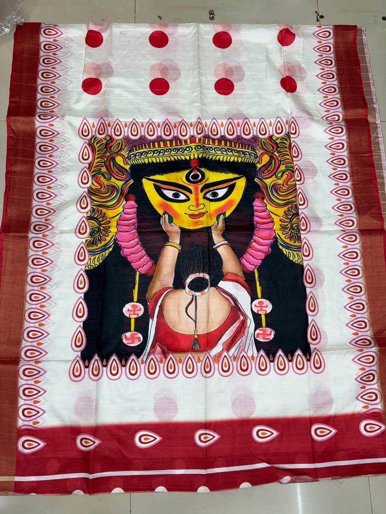 Durga Puja Durga Maa Saree on Tussar Silk - Etsy