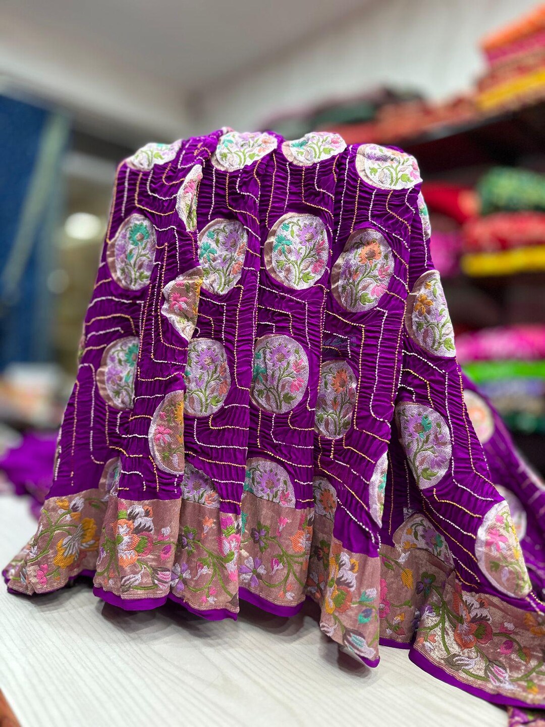 Handloom Weaving Minakari Jari Weaving Saree Rai Bandhej in Pure Mysori ...
