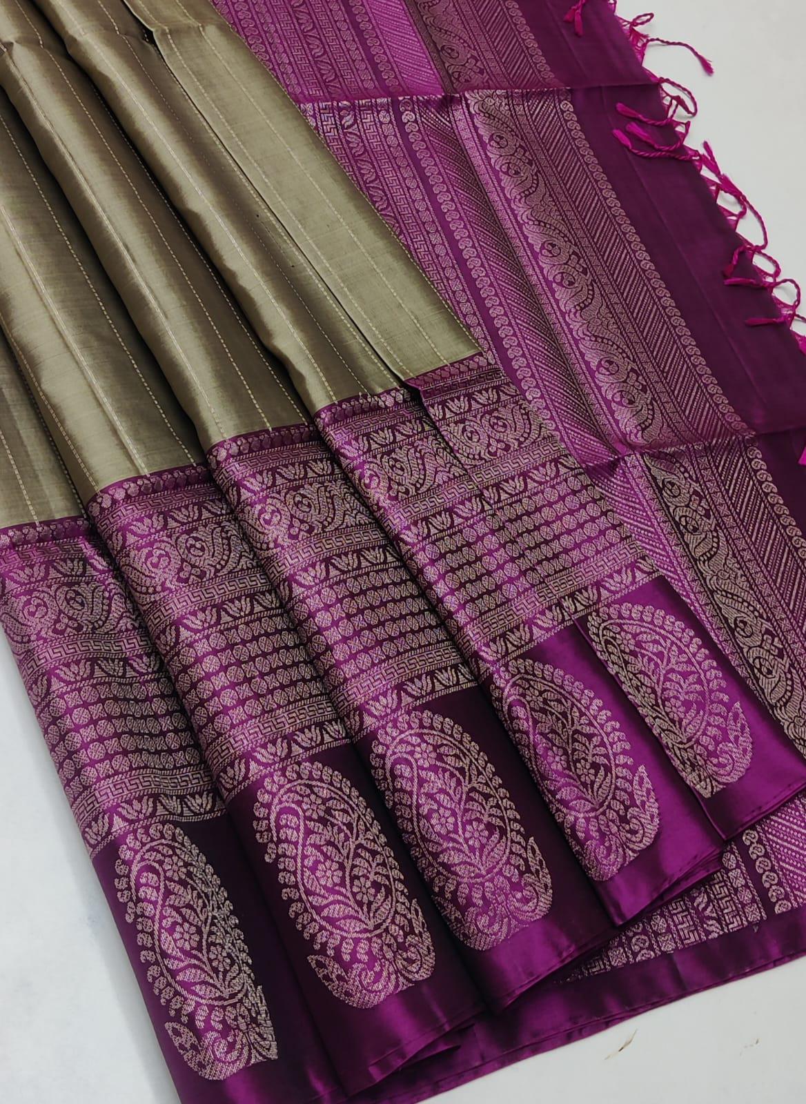 Pure Handloom Double Warp Soft Silk Saree Turning Border Contrast Pallu ...