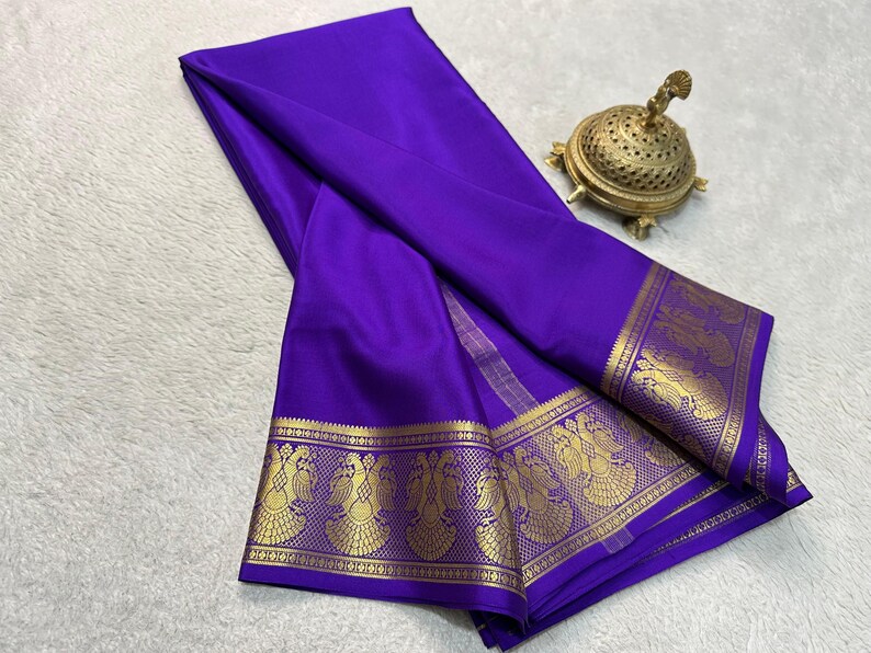 Mysore Silk Saree: Gandaberunda Bird Border, Solid Colors - Etsy