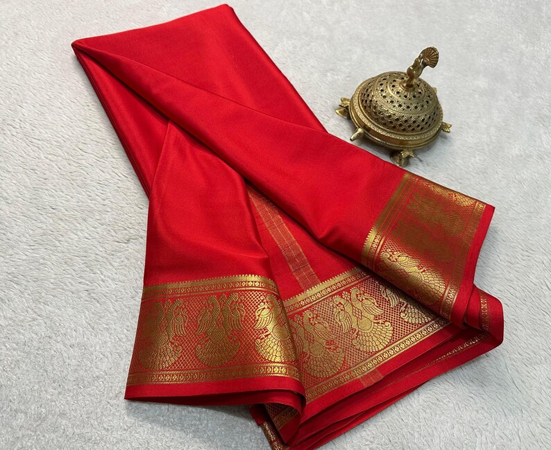 Mysore Silk Saree: Gandaberunda Bird Border, Solid Colors - Etsy