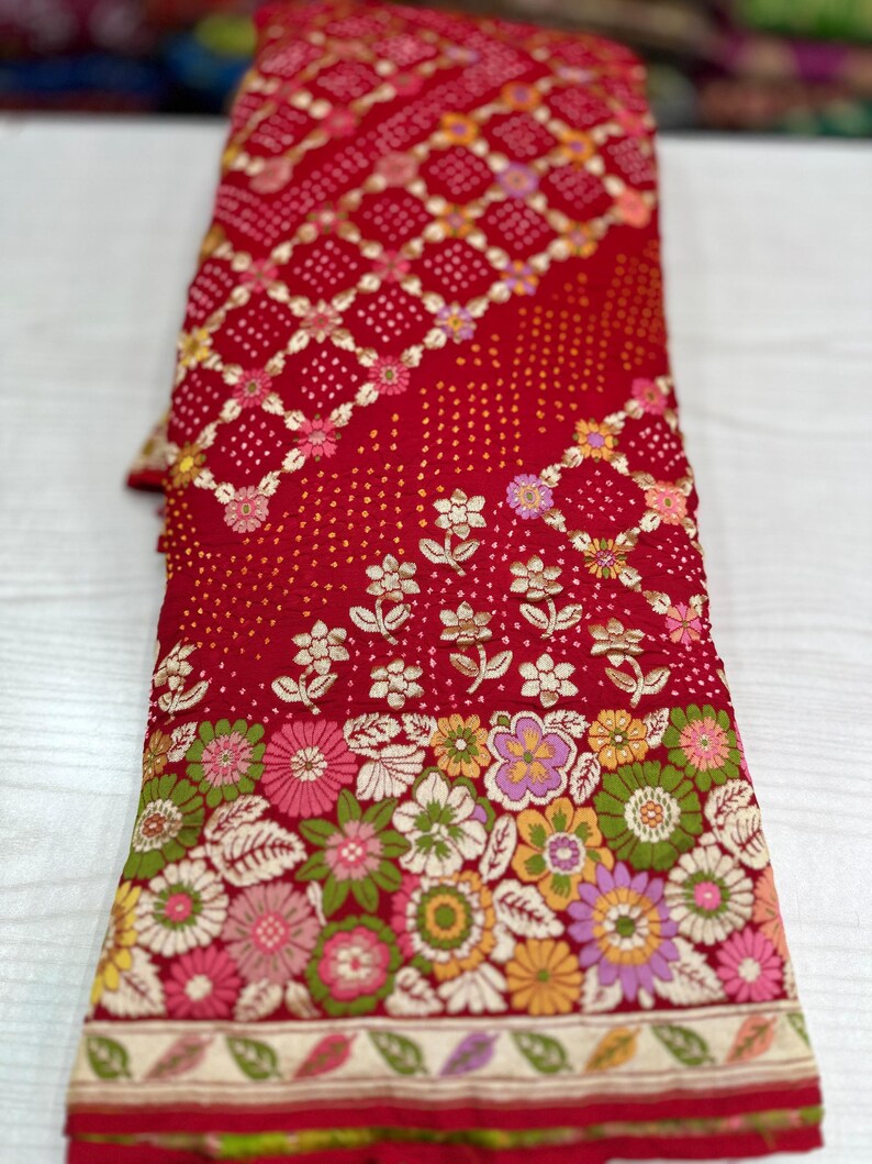 Handloom Weaving Minakari Jari Flower Weaving Saree Rai Bandhej in Pure ...