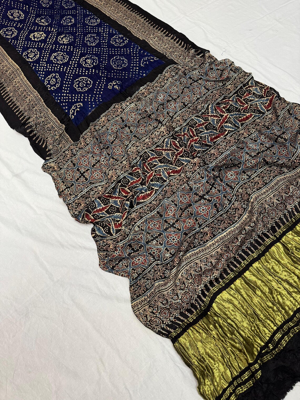 Pure Modal Silk Saree Ajrakh Hand Block Print Ajrakh Border Fency ...