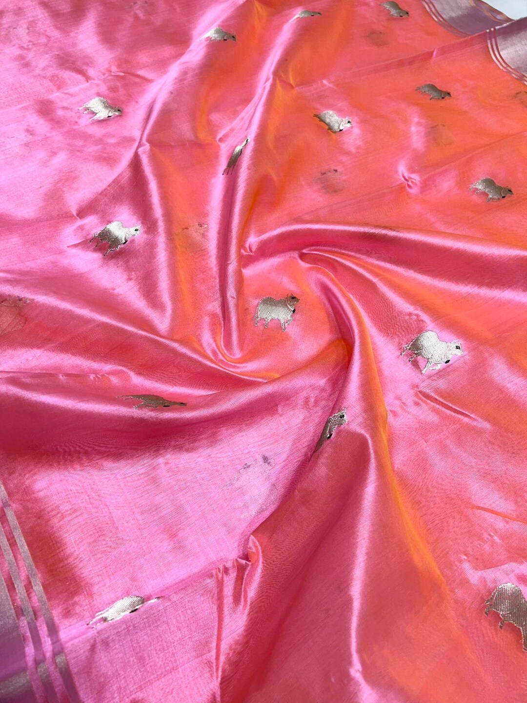 Pattu Silk Nandi Design Full Saree Pink Colour Complete Ur Look - Etsy