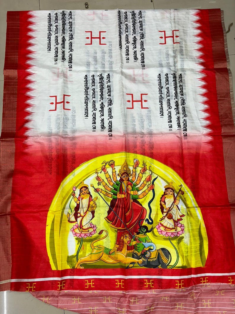 Durga Puja Durga Maa Saree on Tussar Silk - Etsy