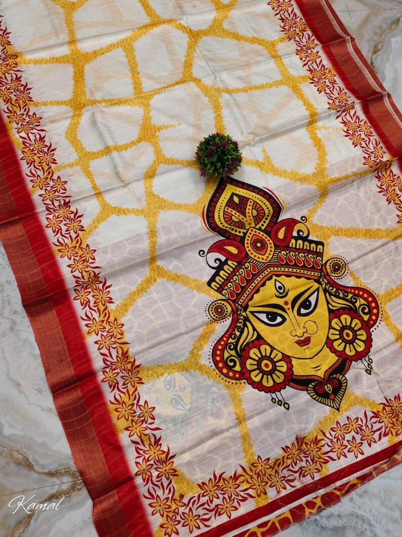 Durga Puja Durga Maa Saree on Tussar Silk - Etsy