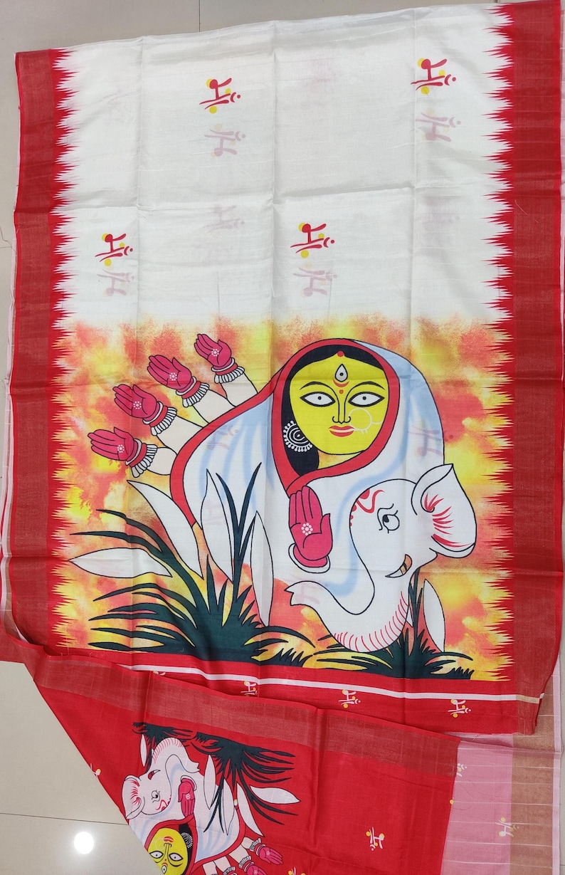 Durga Puja Durga Maa Saree on Tussar Silk - Etsy